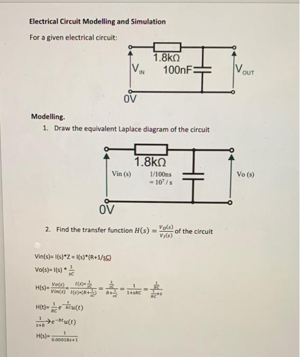 Solved Electrical Circuit Modelling and Simulation For a | Chegg.com