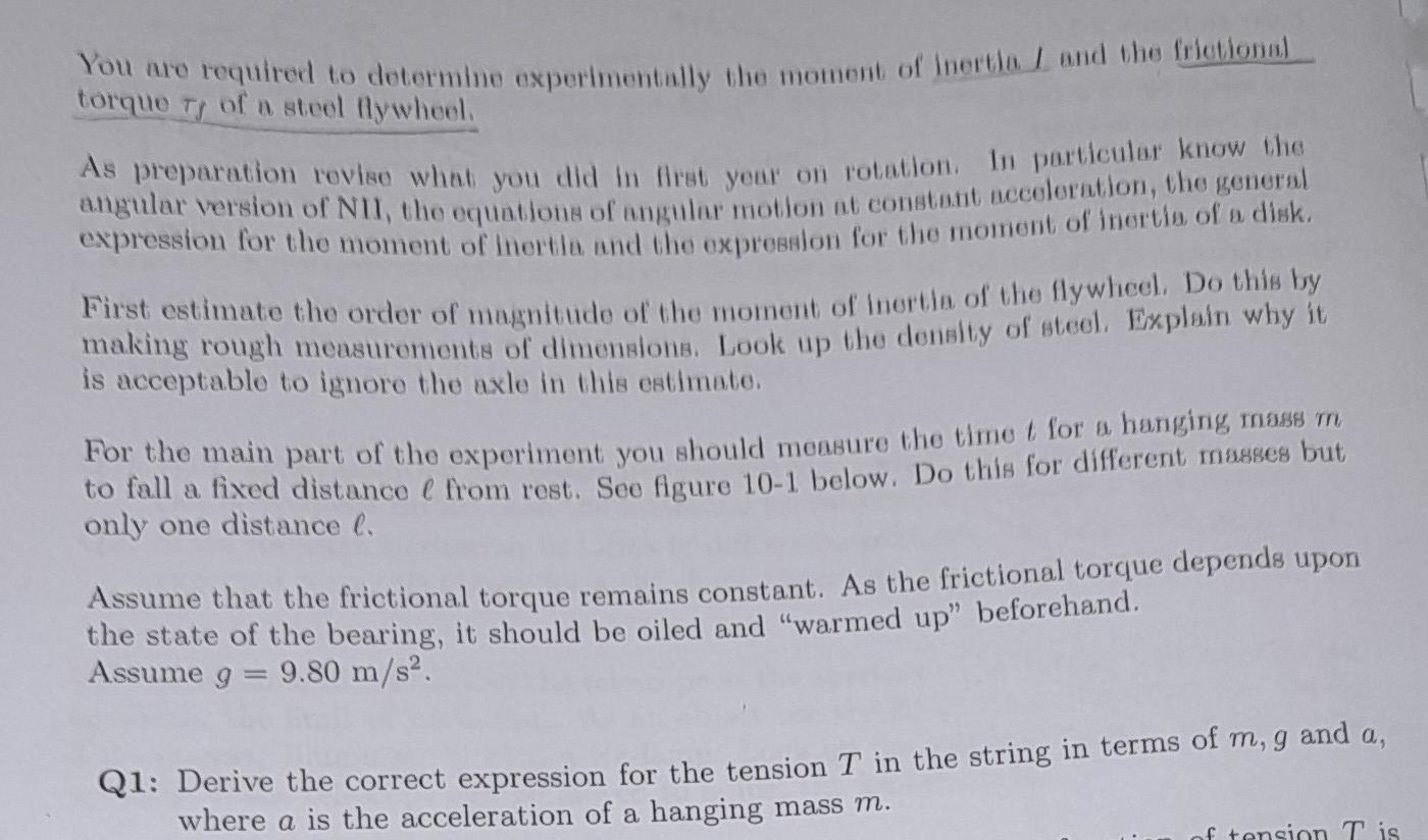 Q1: Derive the correct expression for the tension T | Chegg.com