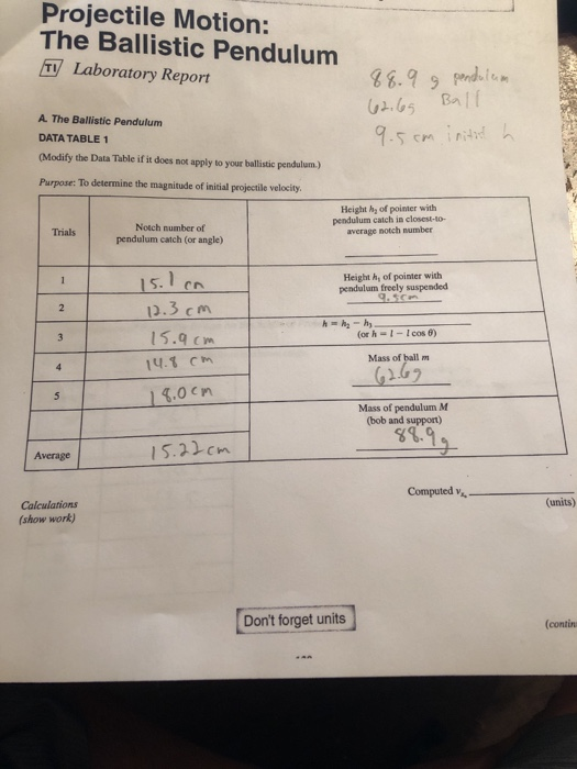 Solved Projectile Motion: The Ballistic Pendulum T | Chegg.com