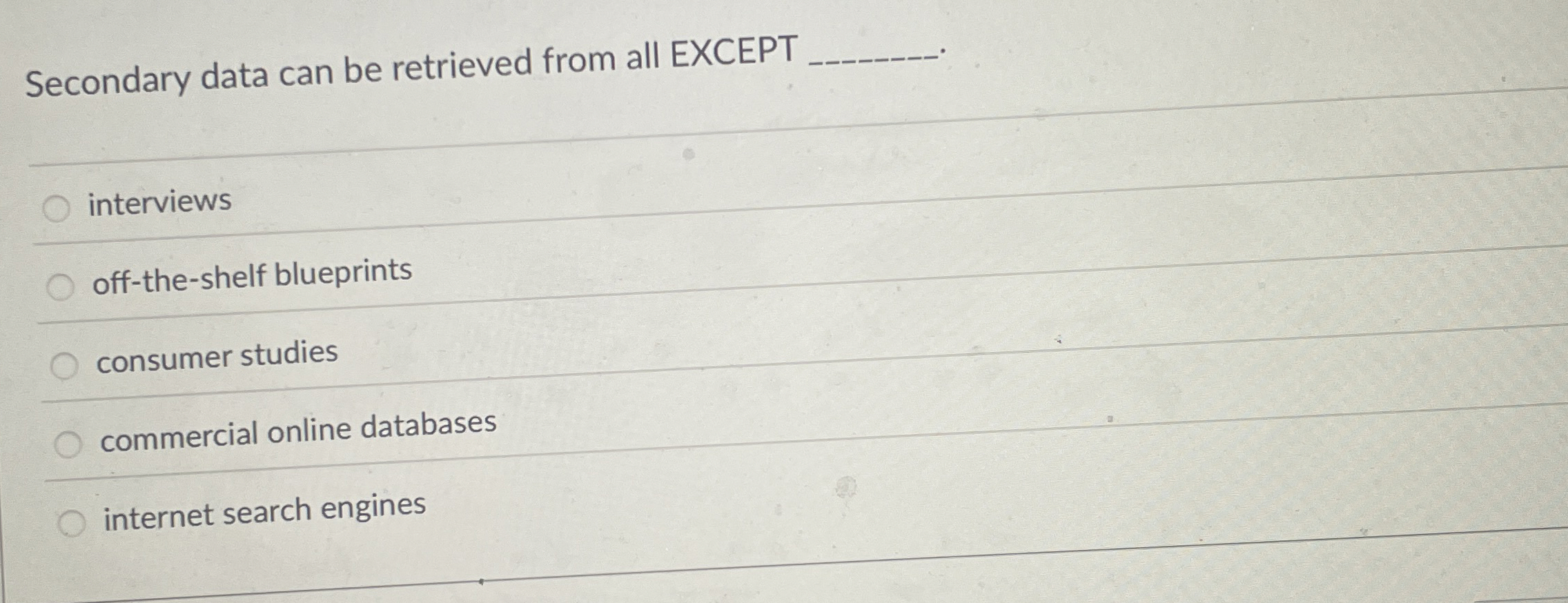 Solved Secondary data can be retrieved from all EXCEPT | Chegg.com