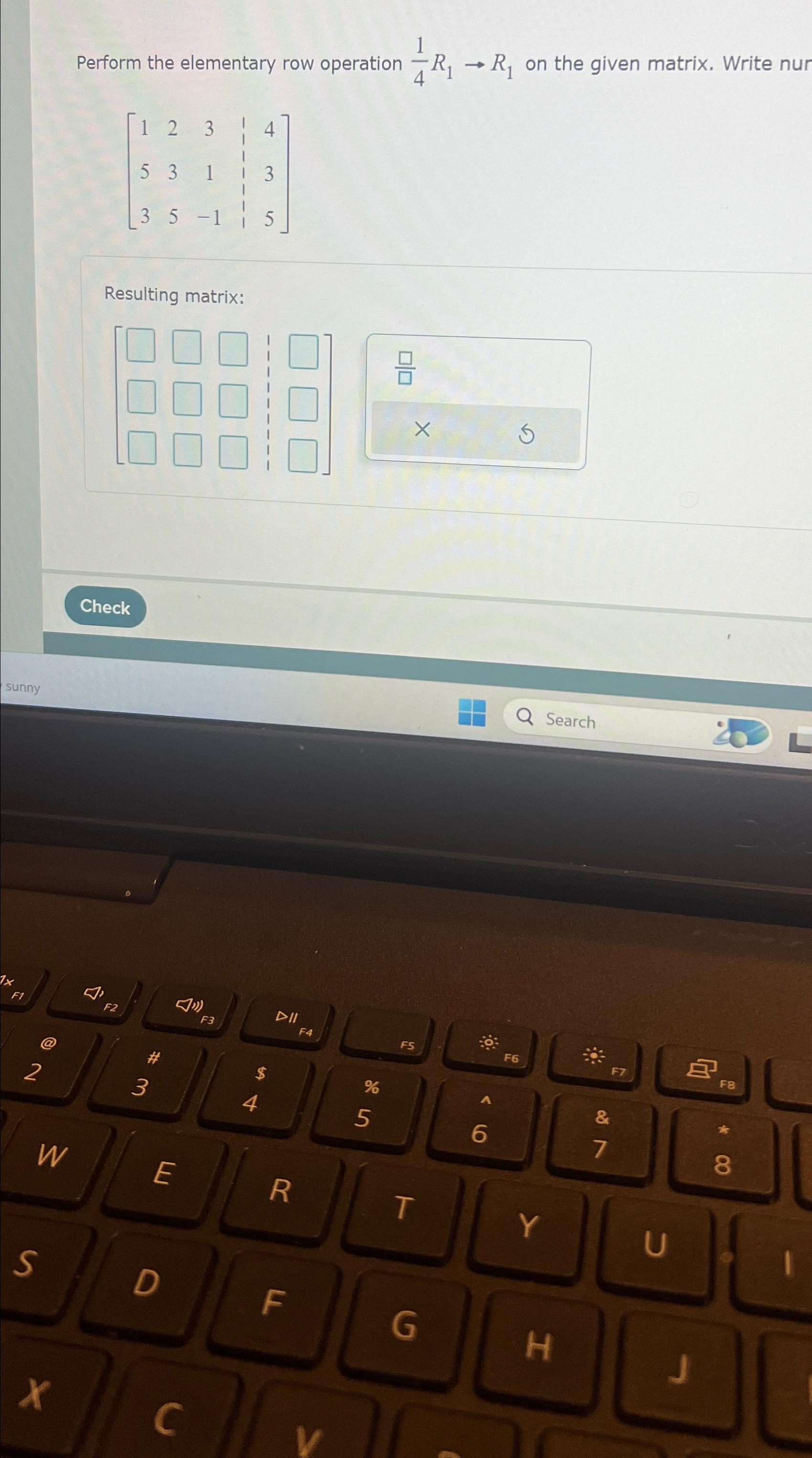 Solved Perform the elementary row operation 14R1→R1 ﻿on the | Chegg.com