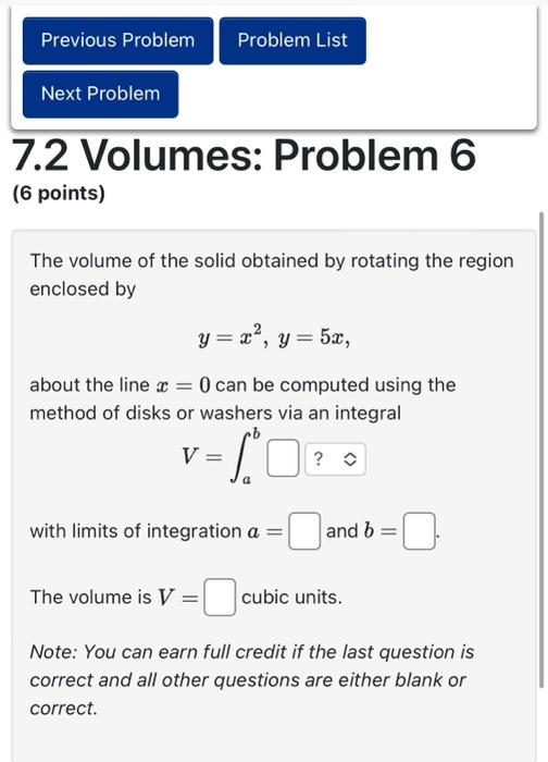 Solved 7.2 Volumes: Problem 6 (6 points) The volume of the | Chegg.com
