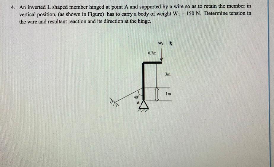 Solved 4. An inverted L Shaped member hinged at point A and | Chegg.com