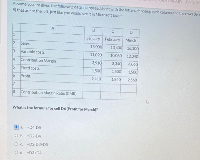 Solved Assume you are given the following data in a | Chegg.com