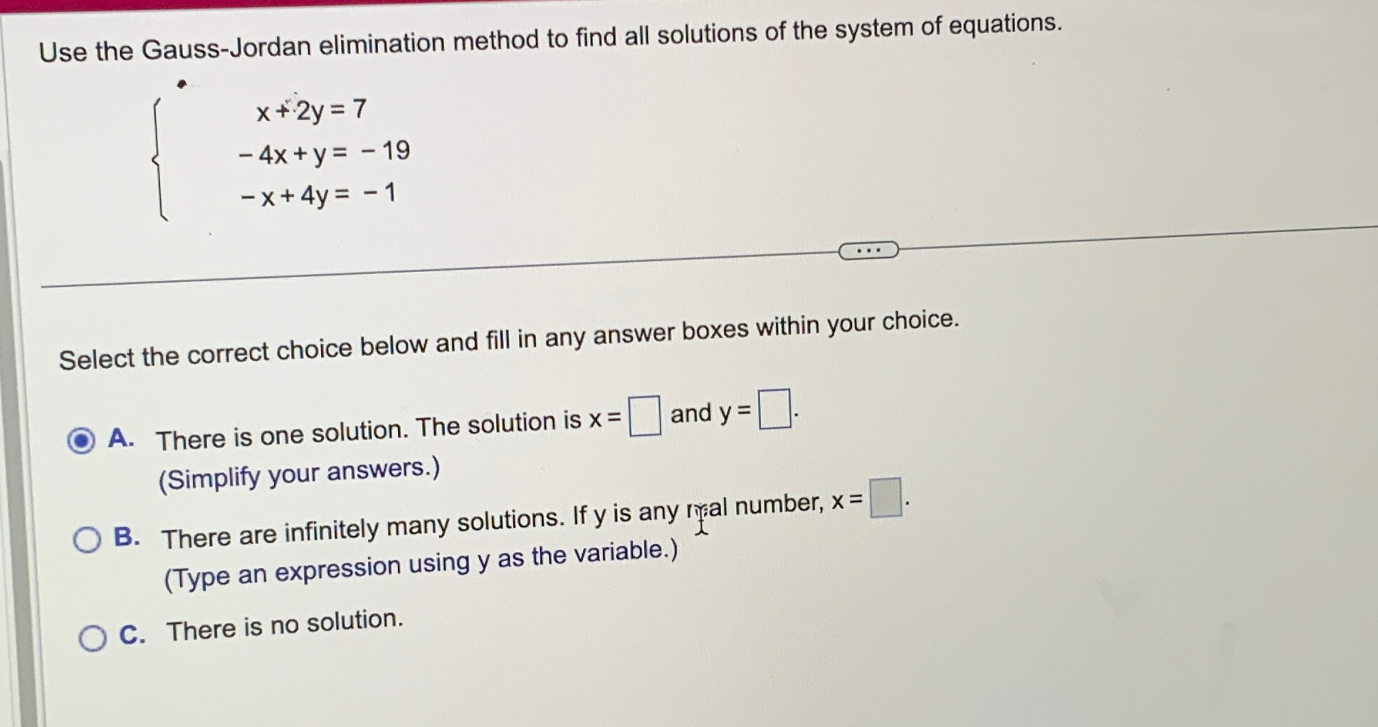 Solved Use the Gauss-Jordan elimination method to find all | Chegg.com