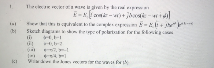 Solved 1. (a) (b) The electric vector of a wave is given by | Chegg.com