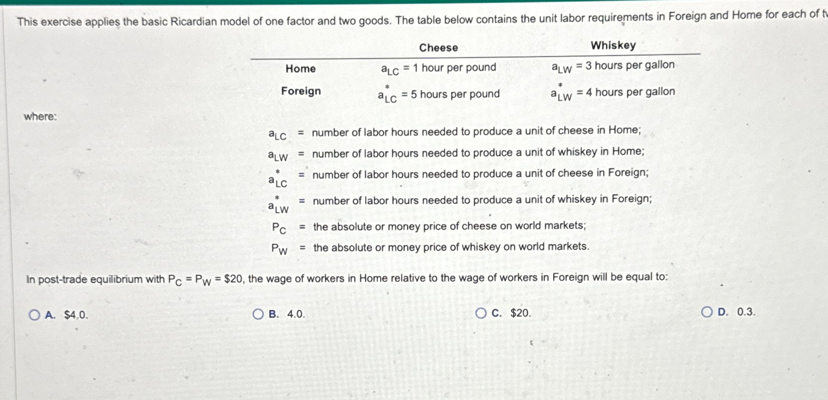 Solved This exercise applies the basic Ricardian model of | Chegg.com