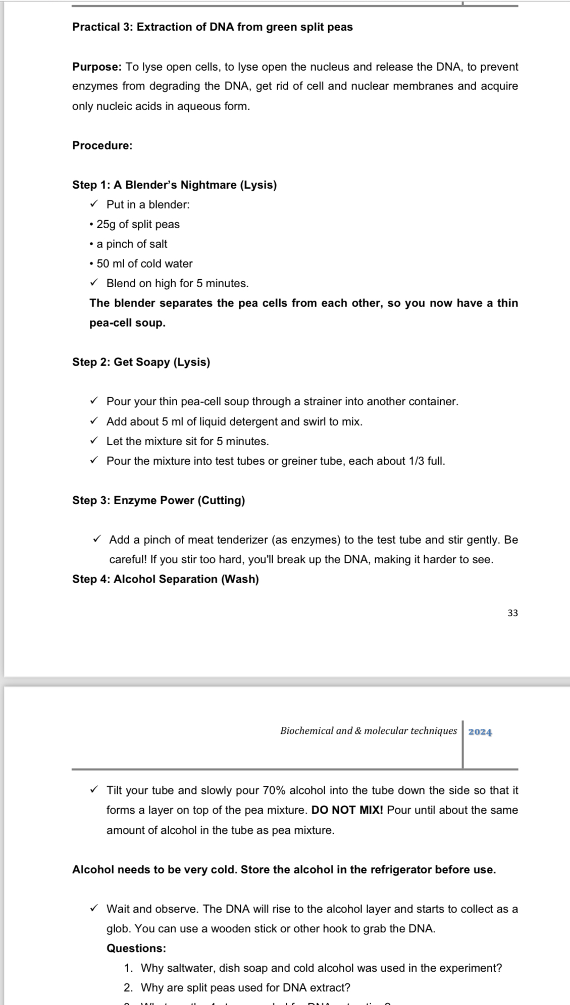 Solved Practical 3: Extraction of DNA from green split | Chegg.com