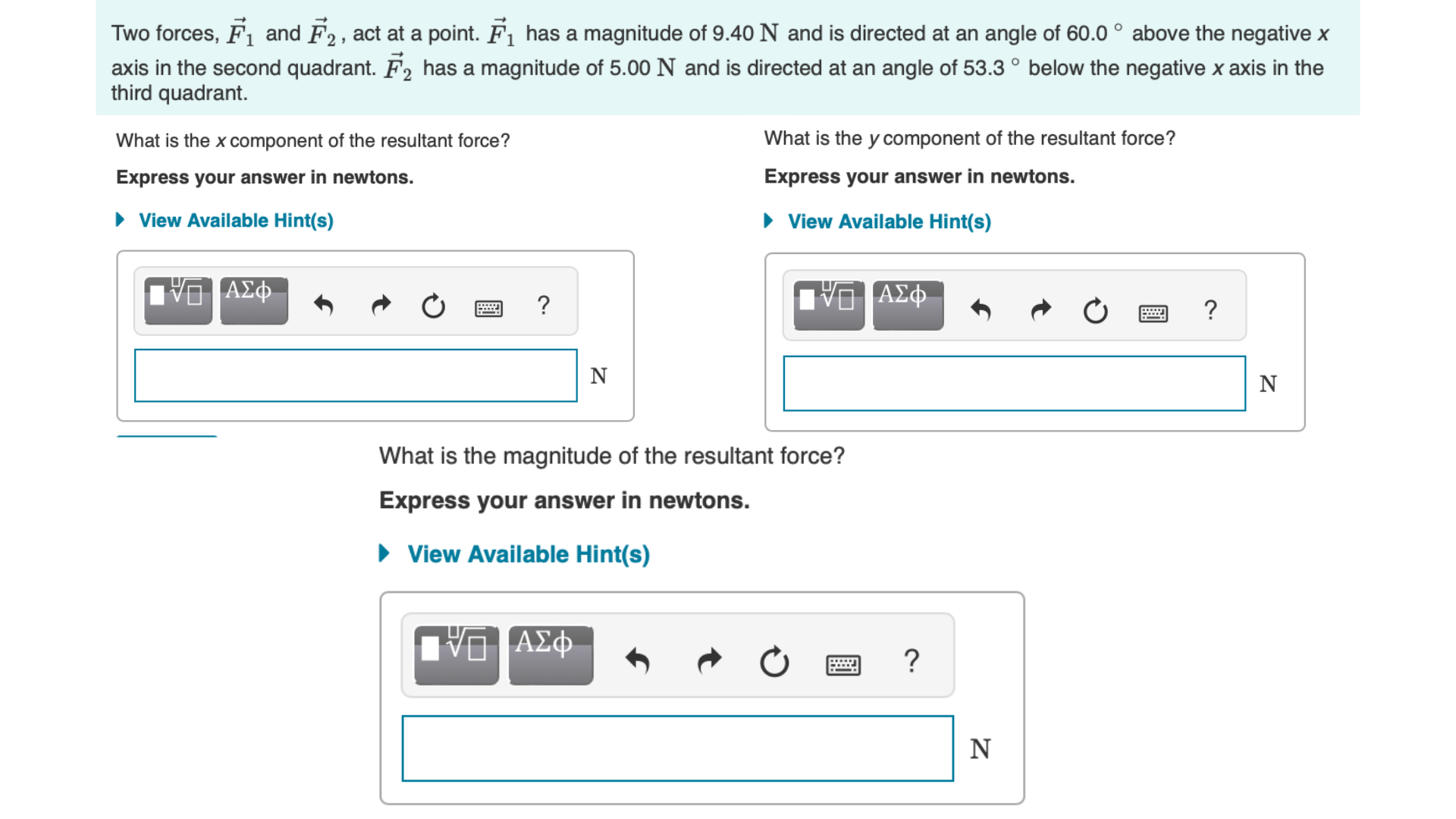 Solved Two forces, vec(F)1 ﻿and vec(F)2, ﻿act at a point. | Chegg.com