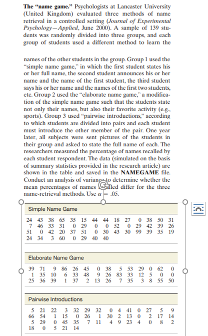Solved The "name game." Psychologists at Lancaster | Chegg.com