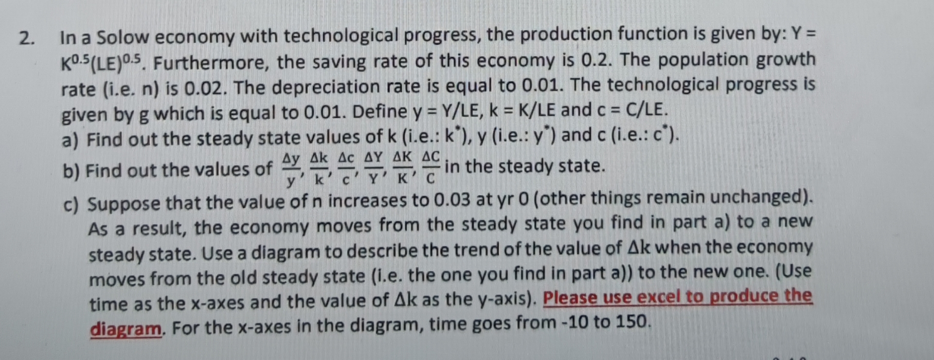 Solved In a Solow economy with technological progress, the | Chegg.com