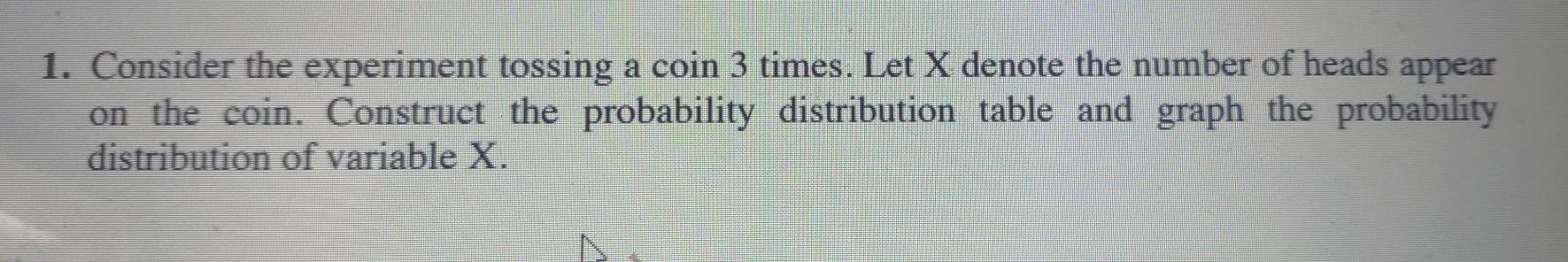 Solved 1. Consider the experiment tossing a coin 3 times. | Chegg.com