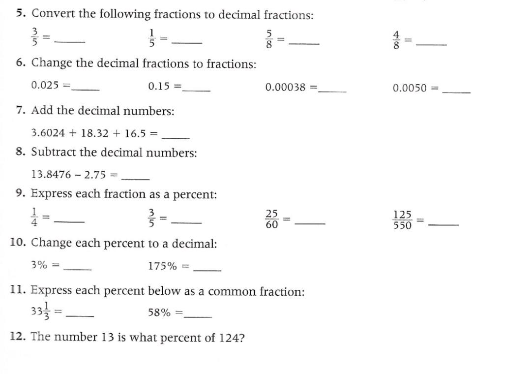 Solved 5. Convert the following fractions to decimal | Chegg.com