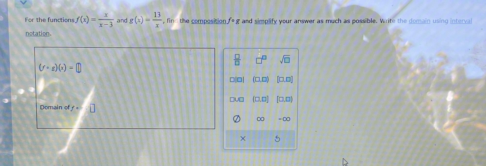 Solved For the functions f(x)=xx-3 ﻿and g(x)=13x, ﻿find the | Chegg.com