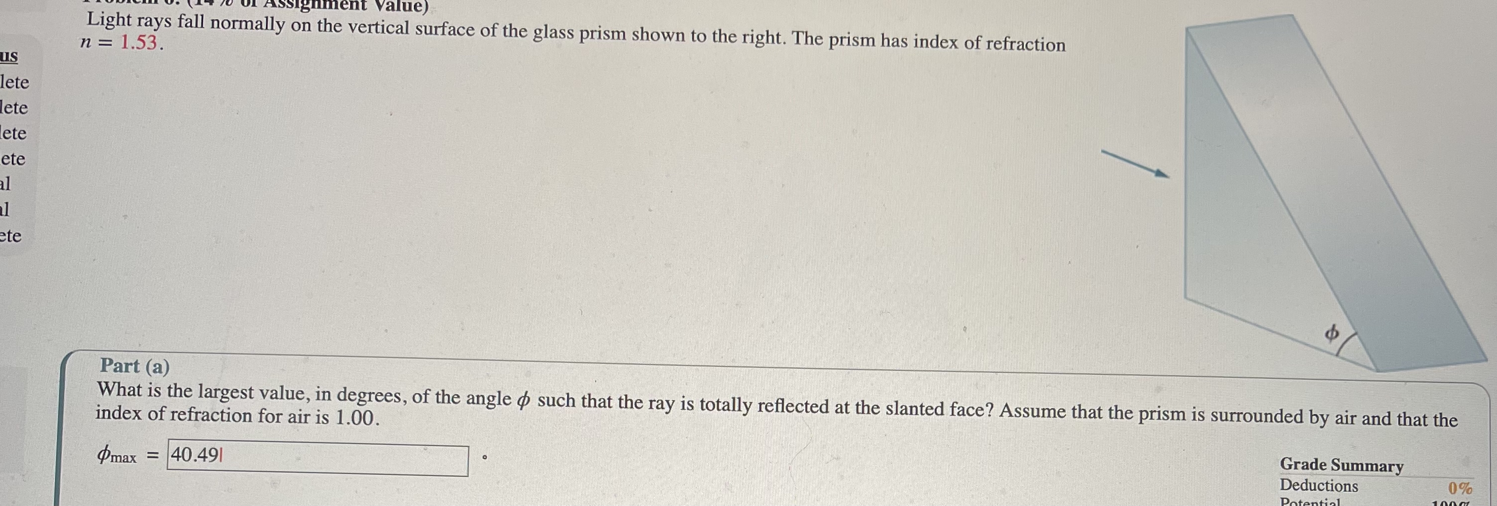 Solved Value)Light rays fall normally on the vertical | Chegg.com