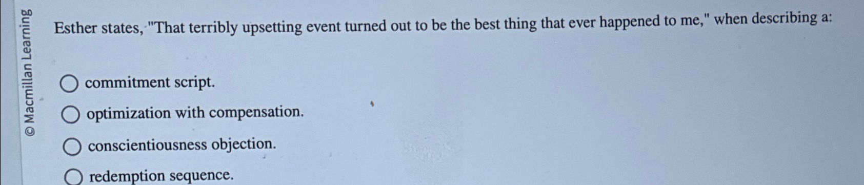 Solved Esther states, "That terribly upsetting event turned | Chegg.com