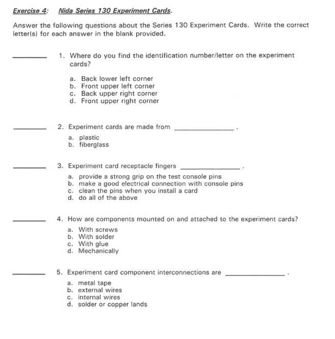 Solved Exercise 4: Nida Series 130 ﻿Experiment Cards.Answer | Chegg.com