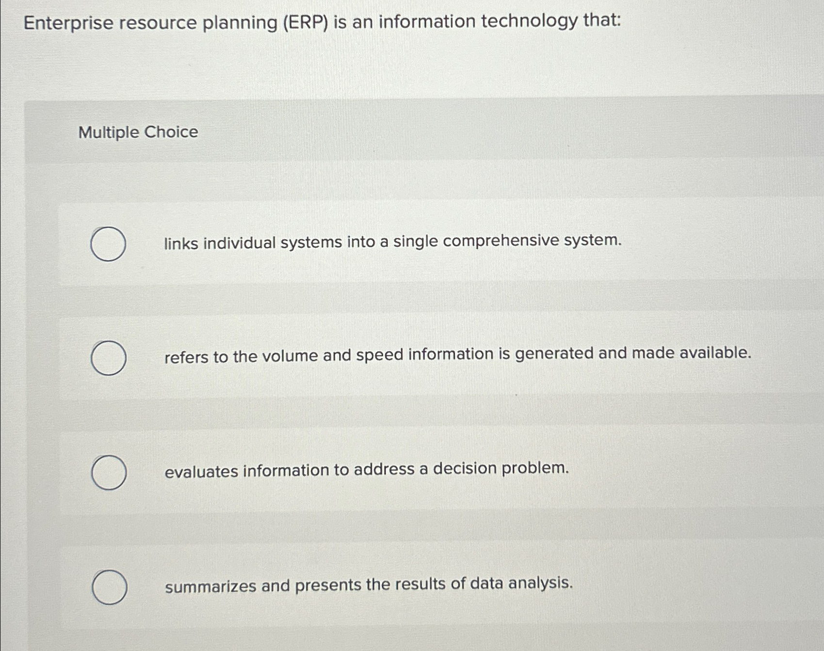 Solved Enterprise resource planning (ERP) ﻿is an information | Chegg.com