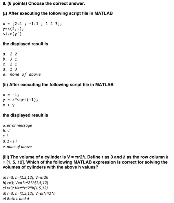 Solved 8 6 Points Choose The Correct Answer I After