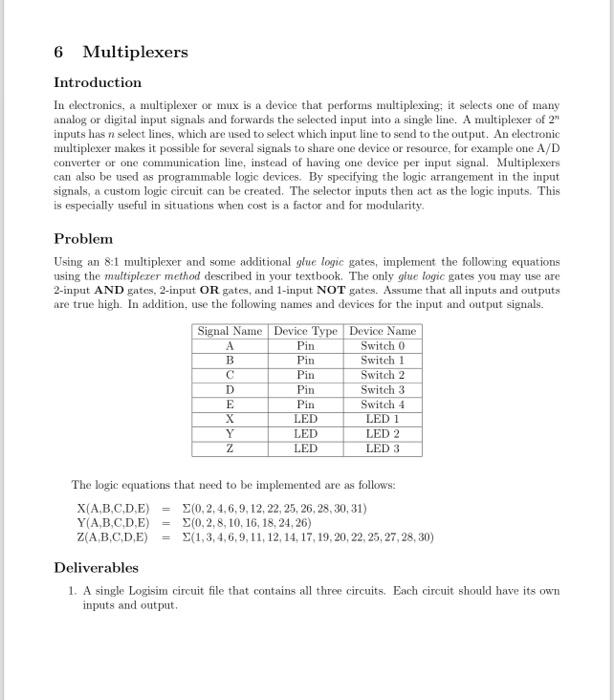 Solved 6 Multiplexers Introduction In electronics, a | Chegg.com