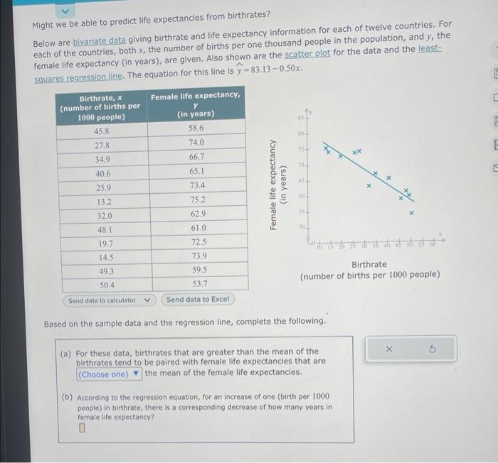 Solved Might we be able to predict life expectancies from | Chegg.com
