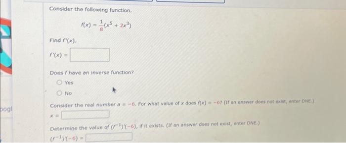 Solved Consider the following function. f(x)=81(x5+2x3) Find | Chegg.com