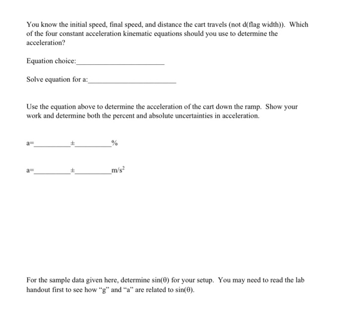 Pre-Lab Acceleration on an incline Cart flag | Chegg.com