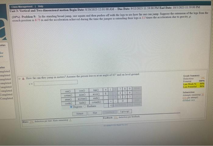 Solved (10\%) Problem 9: In the standing broad jump, one | Chegg.com
