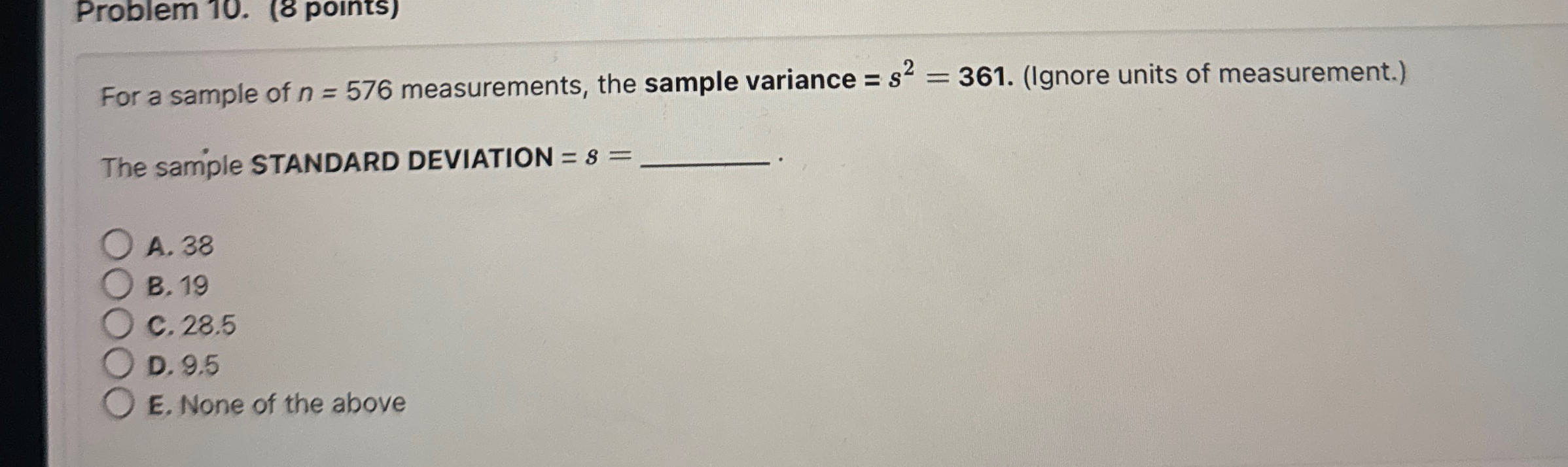 Solved For a sample of n=576 ﻿measurements, the sample | Chegg.com