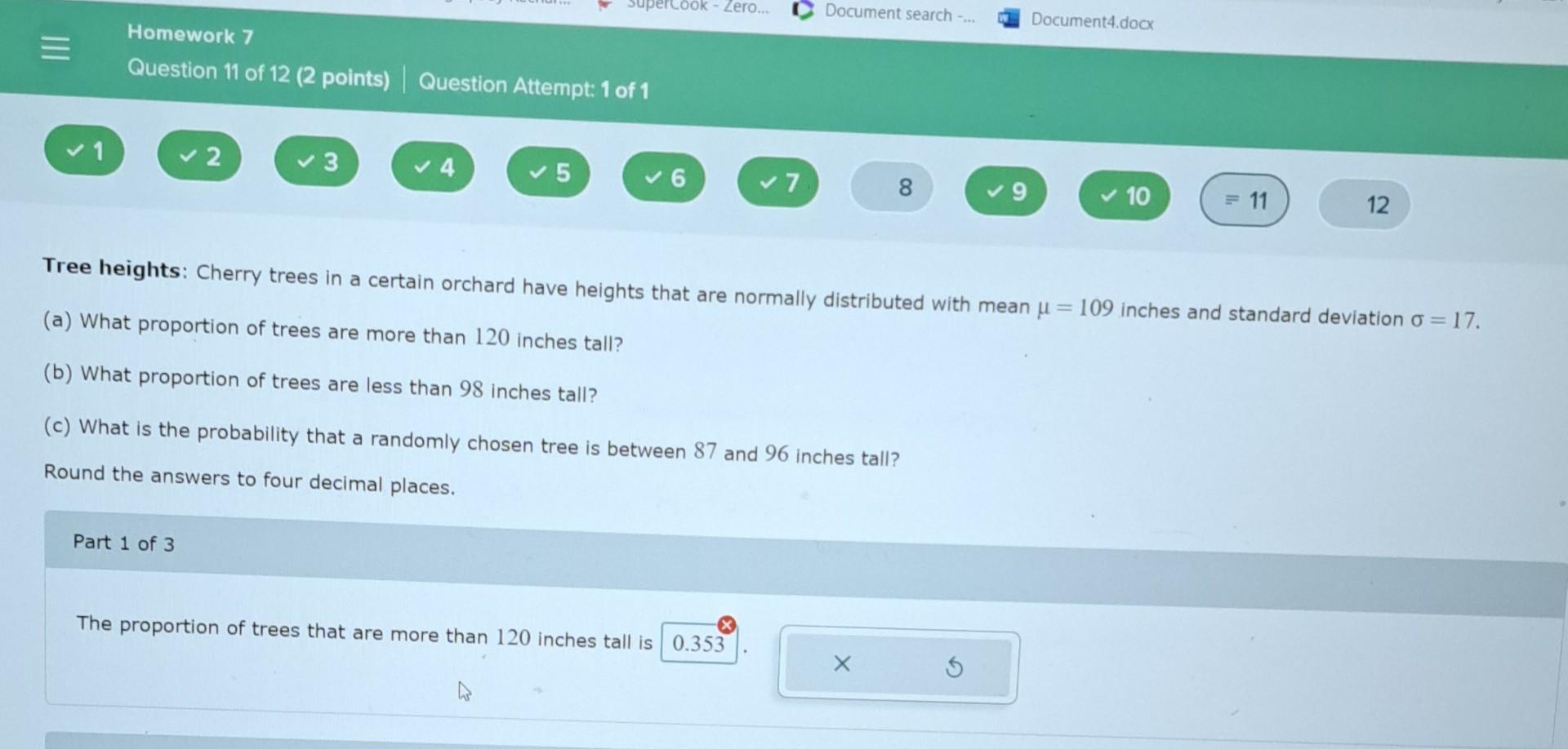 Solved Part 1 of 3 2 3 Part 2 of 3 4 5 6 The proportion | Chegg.com