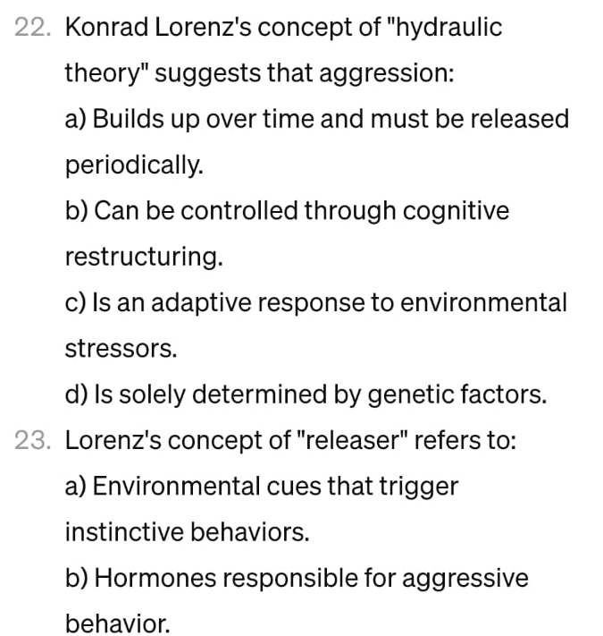 Solved Konrad Lorenz's concept of "hydraulic theory" | Chegg.com