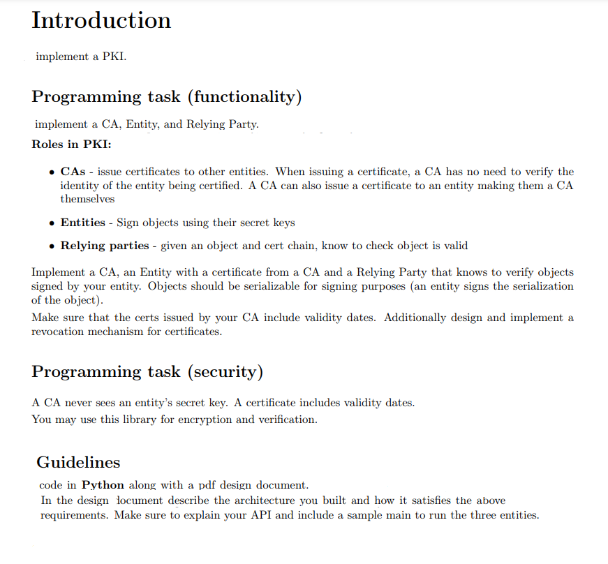 Solved Introduction:implement PKI.Programming task | Chegg.com