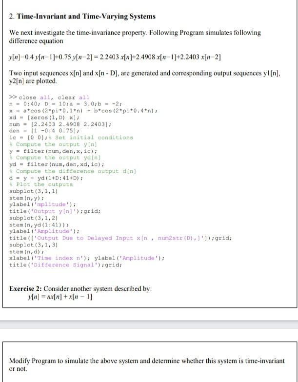 Solved 2. Time-Invariant and Time-Varying Systems We next | Chegg.com