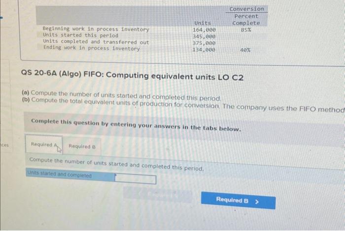 Solved QS 20.6A (Algo) FIFO: Computing equivalent units LO | Chegg.com