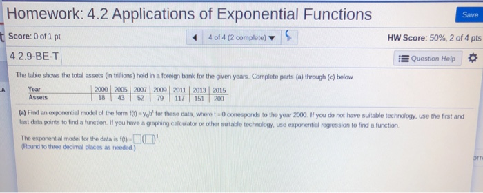 Solved Save Homework: 4.2 Applications of Exponential | Chegg.com