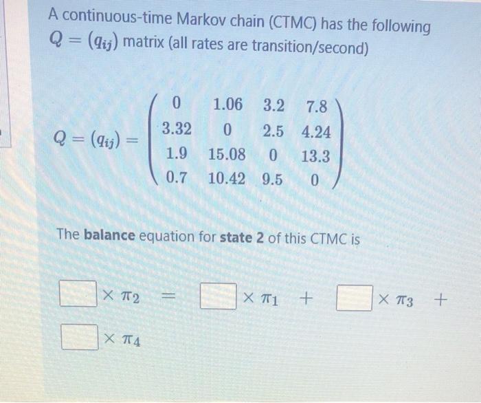 Solved A continuous-time Markov chain (CTMC) has the | Chegg.com