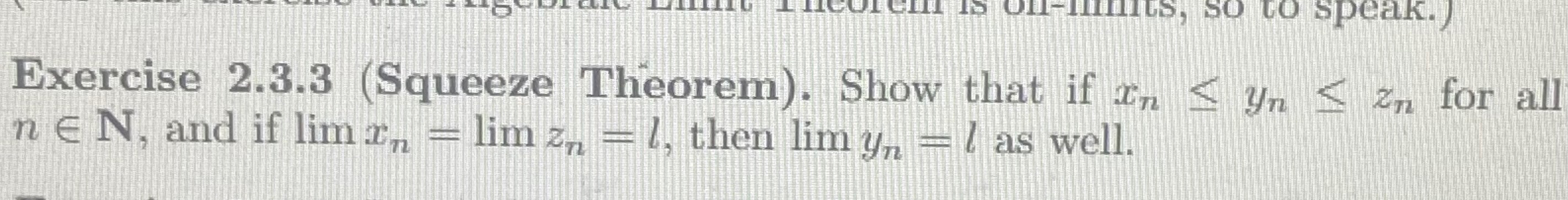 Solved Exercise 2.3.3 (Squeeze Theorem). ﻿Show that if | Chegg.com