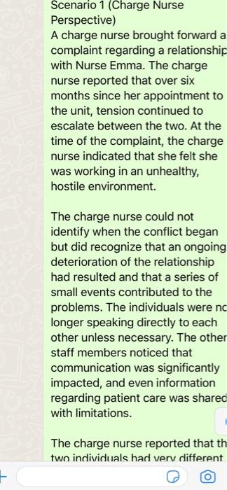 Solved Scenario 1 (Charge Nurse Perspective) A charge nurse | Chegg.com