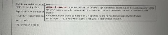 Solved Click to see additional instru The keystream used is: | Chegg.com