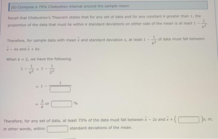 Solved (b) Compute a 75% Chebyshev interval around the | Chegg.com