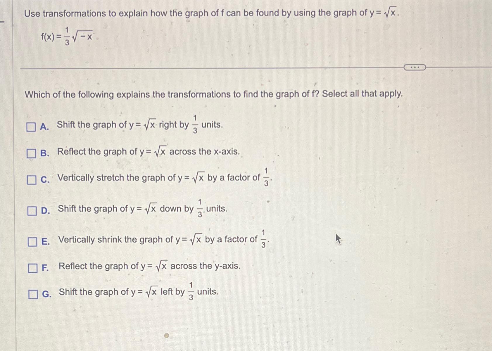 Solved Use transformations to explain how the graph of f | Chegg.com