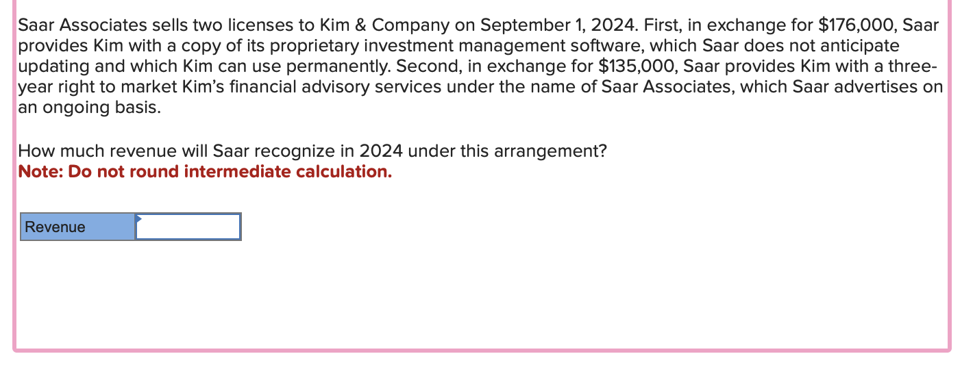 Solved Saar Associates sells two licenses to Kim \& Company | Chegg.com