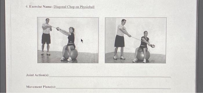 Solved 4. Exercise Name: Diagonal Chop on Physioball Joint | Chegg.com