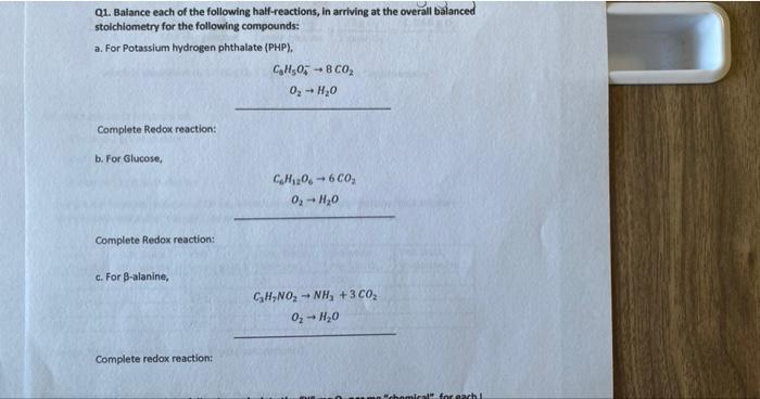 Solved Q1. Balance each of the following half-reactions, in | Chegg.com