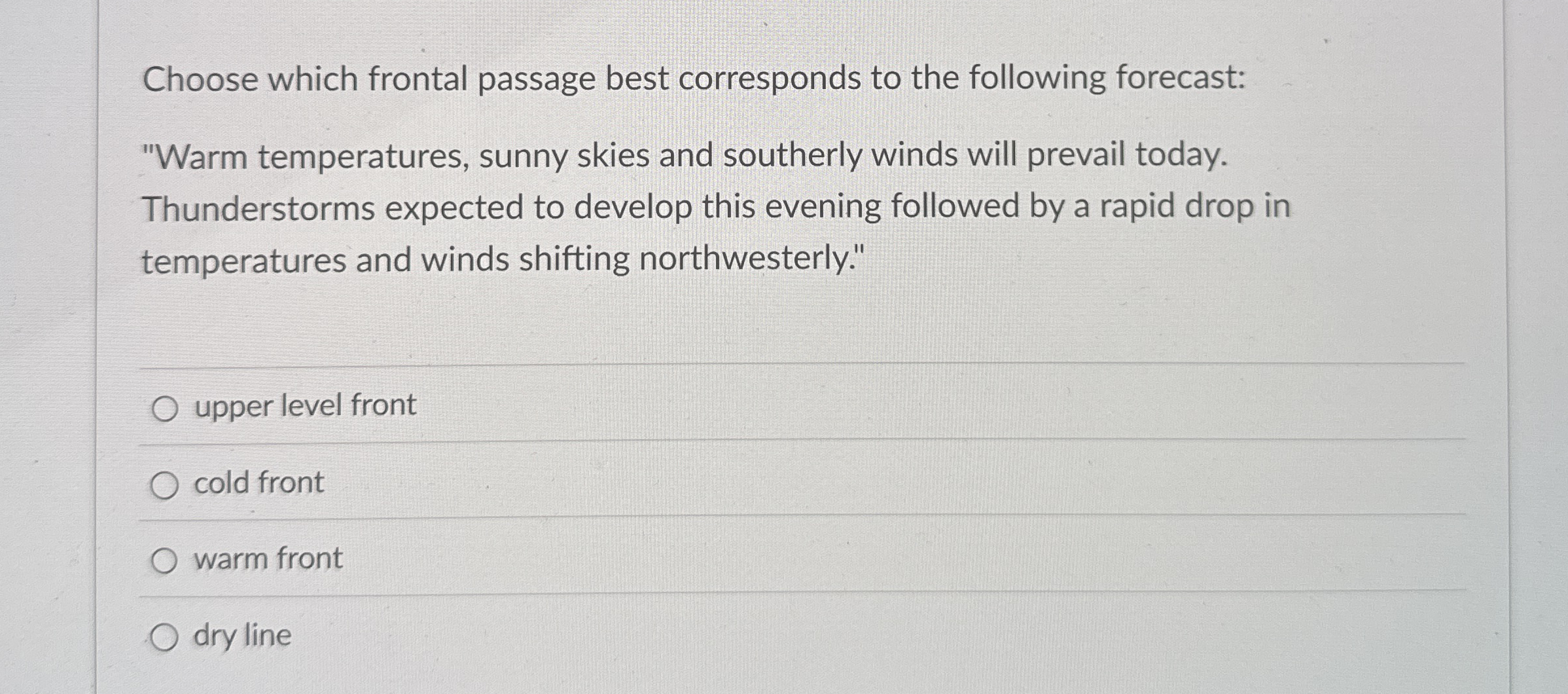 Solved Choose which frontal passage best corresponds to the | Chegg.com