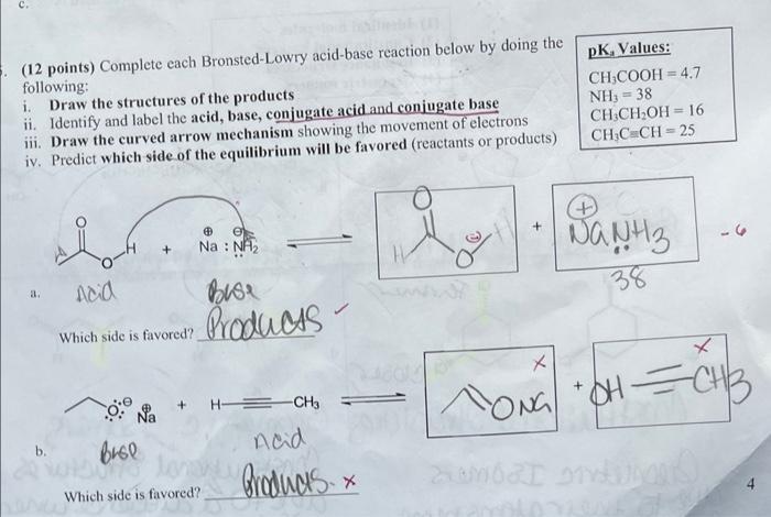 Solved (12 points) Complete each Bronsted-Lowry acid-base | Chegg.com