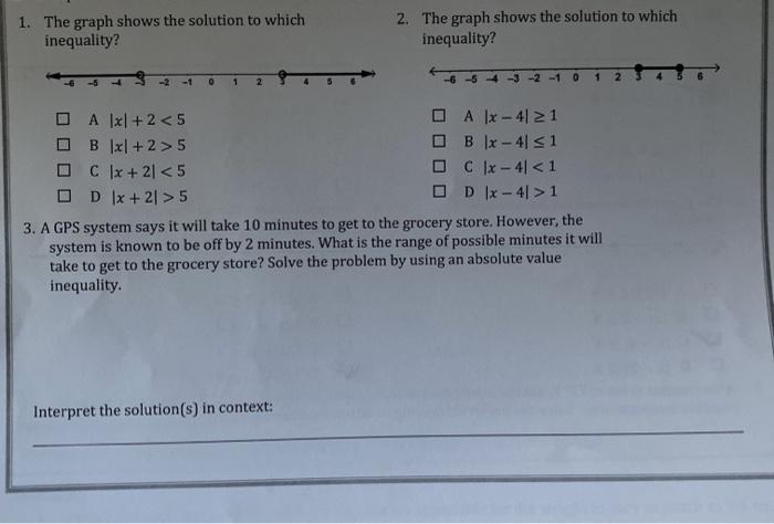 Solved 1. The graph shows the solution to which inequality? | Chegg.com