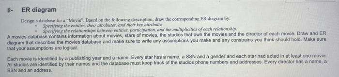 Solved 11- ER diagram Design a database for a "Movie". Based | Chegg.com