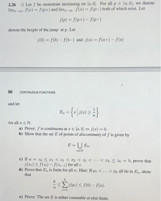Solved 2.26 ⋄ Let f be monotone increasing on [a,b]. For all | Chegg.com
