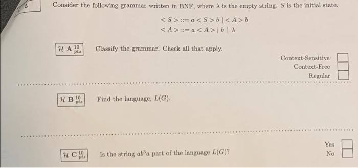 Solved Consider the following grammar written in BNF, where | Chegg.com